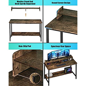 WOODYNLUX Computer Desk with Shelves, 43 Inch Gaming Writing Desk, Study PC Table Workstation with Storage for Home Office, Living Room, Bedroom, Metal Frame, Rustic.