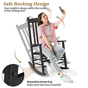 Outvita Outdoor Rocking Chair Set of 2, Solid Wood High Back Rocker, All Weather Lounge Chair for Porch Patio Fire Pit Garden Backyard Deck Indoor, Wave Shape, Black