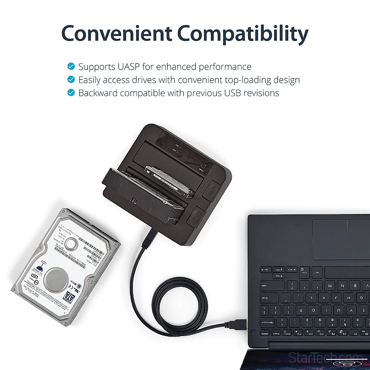 StarTech.com Dual-Bay USB 3.1 to SATA Hard Drive Docking Station, USB 3.1 (10 Gbps), External 2.5/3.5" SATA I/II/III, SSD/HDD Docking Station, Hot-Swap Hard Drive Bay, Top-Loading (SDOCK2U313)