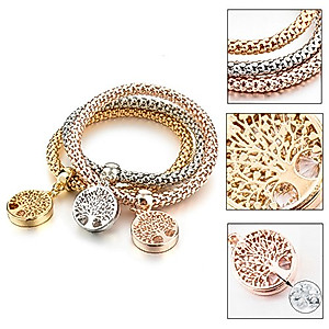 Long Way 3Pcs Gold Silver Rose Gold Plated Charm Bracelet for Women Stretch Crystal Multilayer Bracelet