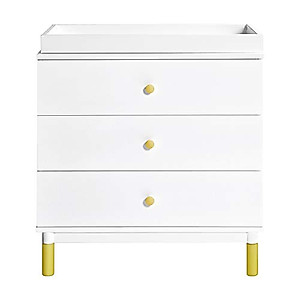 Babyletto Gelato 3-Drawer Changer Dresser with Removable Changing Tray in White and Washed Natural, Greenguard Gold Certified