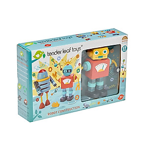 Tender Leaf Toys - Robot Construction - 17 Pieces Wooden Construction Set to Build and Stack 3 Robot in Endless Variations - Develops Problem Solving Skills and Imaginative Play for Children 3+