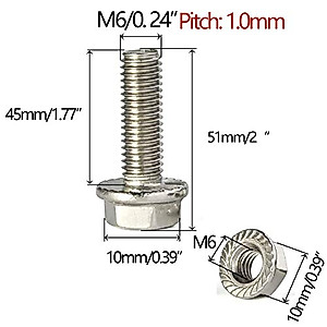 L-A M6-1.0 x 45mm Flanged Hex Head Bolts Hexagon Screws, Serrated Flange Hex Lock Nut, Fully Threaded, 304 Stainless Steel A2-70（10 Set）