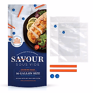 Savour Sous Vide bags - Gallon and Quart size BPA Free Sous Vide Bags, Bags for All Sous Vide Cooking including Anova and Joule Cookers, Simple and Fast to Use, Seals in Seconds (Gallon)