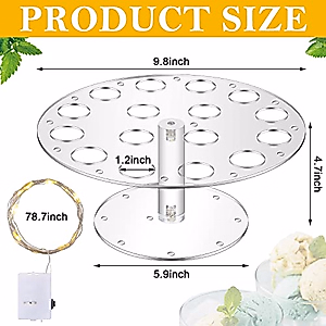 2 Pack LED Ice Cream Cone Holder with Lights 16 Holes Acrylic Ice Cream Cone Display Stand Waffle Cupcake Sugar Cone Cotton Candy Cones Display Rack for Birthday Weddings Parties Anniversaries