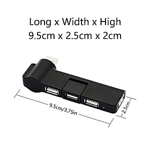 RIIEYOCA 4 Port USB 2.0 Hub, 90°/180° Degree rotatable USB Expansion allocator, for PC, Laptop, Keyboard, Mouse, Hard Drives and Other USB 2.0 Adapter(Black)