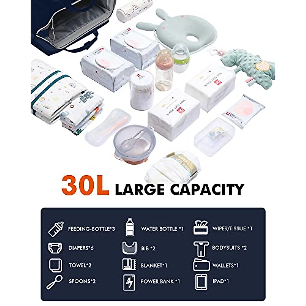 Xinsilu Diaper Bag Backpack for Boys & Girls Diaper Backpack Registry Search Newborn Blue