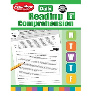 Evan-Moor Daily Reading Comprehension, Grade 6 - Homeschooling & Classroom Resource Workbook, Reproducible Worksheets, Teaching Edition, Fiction and Nonfiction, Lesson Plans, Test Prep