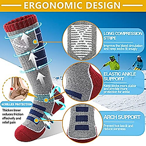 Anlisim Kids Merino Wool Ski Socks for Girls Boys Teen Thermal Winter Warm Thick Hiking Knee High Socks Stocking Stuffers for Skiing Snowboarding (Black / Grey / Blue B, 8-12 Y)
