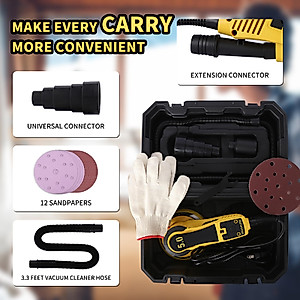 Electric Random Orbital Sander 350W Brushless Motor 3/16 inch Orbit, 110V 6-Inch 10000 RPM Variable Speed Tool for Metal Fabrication, Woodworking Walls and Car Polishing with Plastic Case