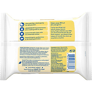 Johnson's Hand & Face Baby Wipes, 25 Count (Pack of 6)