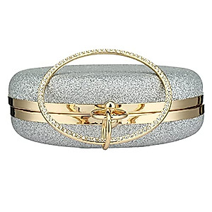 Women's Round Ball Clutch Rhinestone Ring Handle Designer Wristlets Handbag Purse Wedding Party Prom Evening Bag (Silver)
