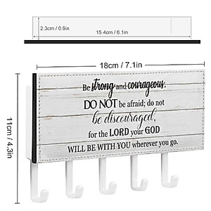 Be Strong and Courageous Do Not Be Afraid Key Holder Wall Mount Key Hanger Saying Quote Self Adhesive Key Hanging Rack Farmhouse Decorative for Entryway Front Door Kitchen Hallway 7x4 inch