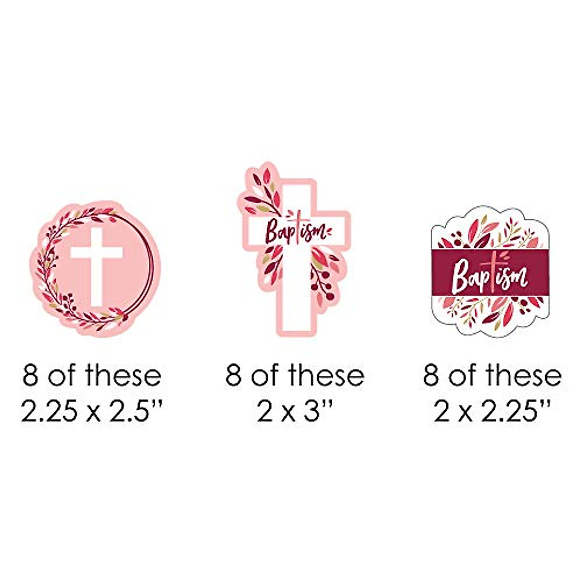 Baptism Pink Elegant Cross - Paper Straw Decor - Girl Religious Party Striped Decorative Straws - Set of 24