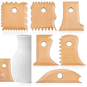 Amylove 7 Pcs Pottery Tools Pottery Foot Shaper Trimming Tools Profile Rib Bundle Foot Shaper for Ceramics for Carving Clay Molds Clay Texture Ribs Ceramics, Beech Wood, Stylish Style