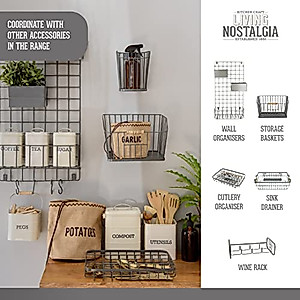 Kitchen Craft Living Nostalgia Milk Bottle Holder Doorstep, Milk Crate, Wire Metal with Wooden Handle, 29 x 20 x 13cm, Grey