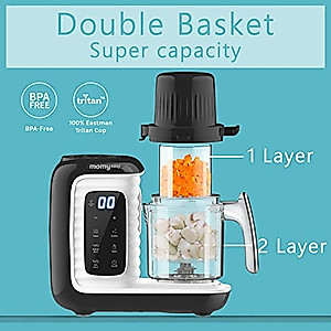 MOMYEASY Baby Food Maker, Multifunction Baby Food Processor Chopper Grinder, Baby Food Steamer and Puree Blender in-One, with Bottle Warmer, Auto Cooking & Grinding with Touch Control Panel&Self Cleans (Black)
