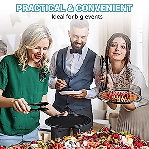 24 Sets 16 Inch Catering Trays with Lids Plastic Serving Trays with 24 Lids and 24 Plastic Serving Tongs Disposable Stackable Trays Black Round Catering Trays for Party Picnic Appetizers Takeout Food