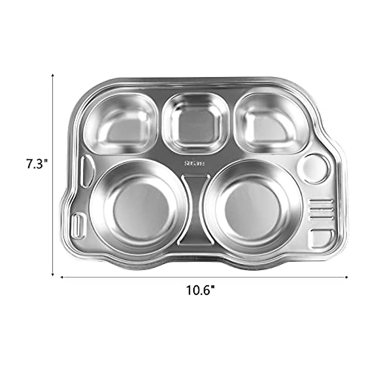 ZEAYEA 3 Pack Stainless Steel Divided Plate, 304 Stainless Divided Platter, 5 Section Car Shape Divided Dinner Tray, Kids Snack Meal Plate for Lunch, Portion Control, Camping, BPA free