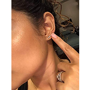 14K Solid Gold Cubic Zirconia Pave CZ Dainty Mini Bar Studs, Small Linear Bar Fine Jewelry Women's Stud Earrings (Yellow Gold)