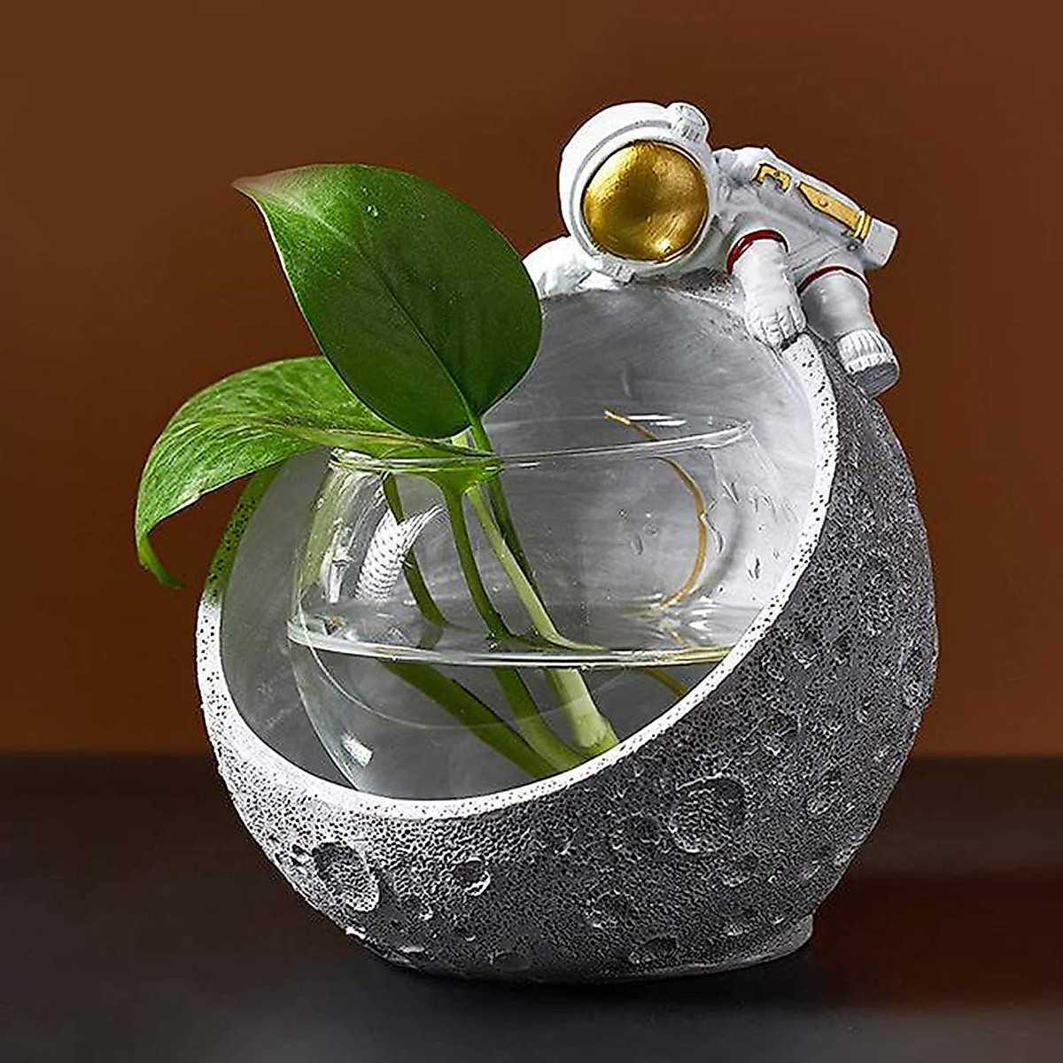 Glass Vase Astronaut Glass Planter Astronaut Ornaments Creative Desktop Flower Vases for Home Garden Wedding Decor - Golden