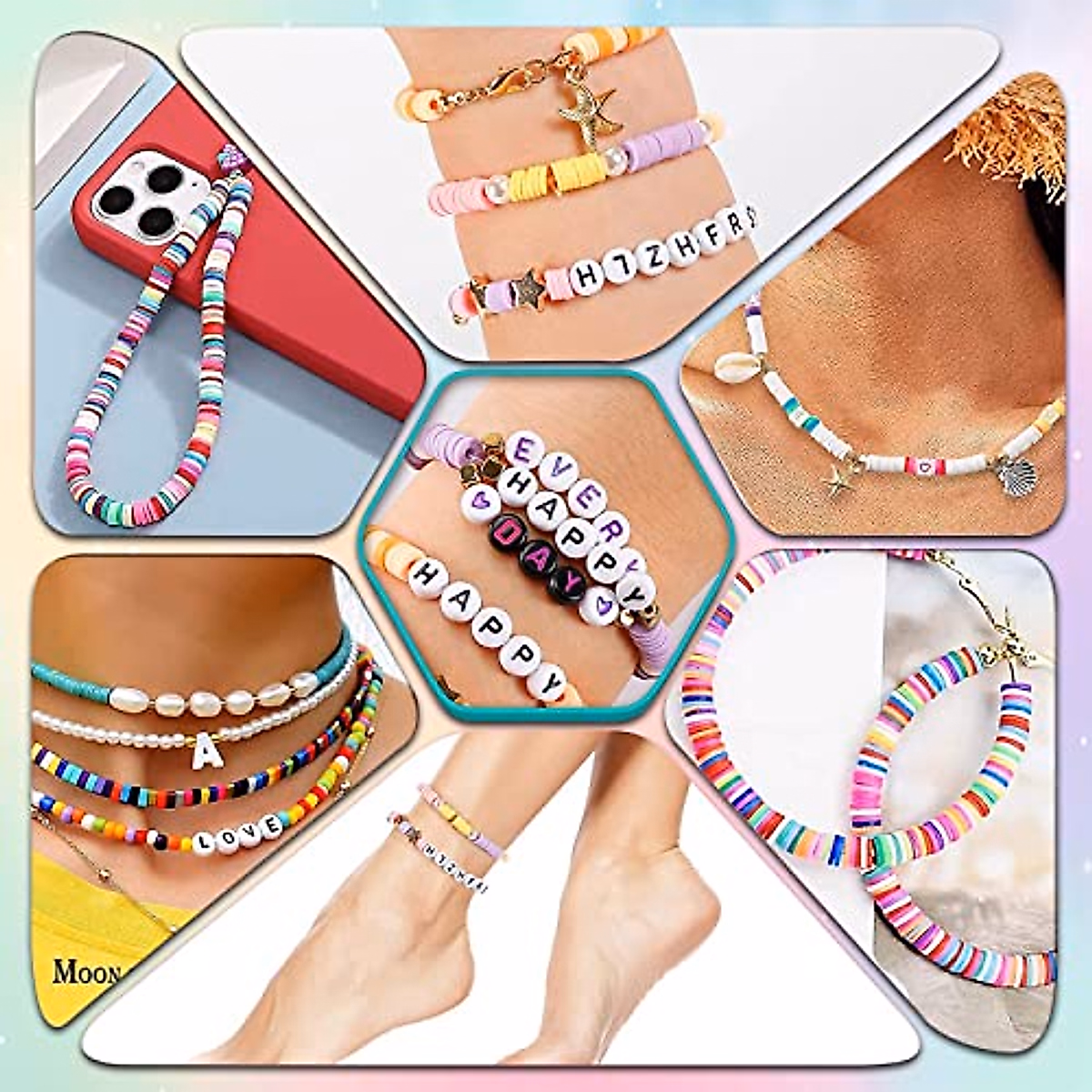 Flat Clay Beads for Jewelry Bracelet Making Kit,6mm Flat Polymer Heishi Beads DIY Arts and Crafts Kit with Smiley Face Letter Bead,Gifts Toys for Girls Age 6-12