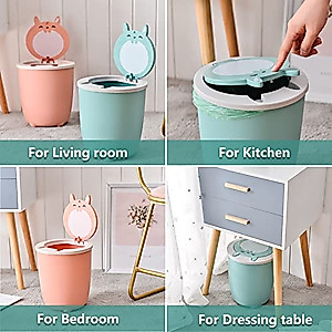 HTERDR Mini Countertop Trash Can with Lid for Office Desktop Coffee Table Kitchen Cute Bunny Garbage Can Small Desktop Trash Can Press Cover Bucket Small Paper Basket Pink