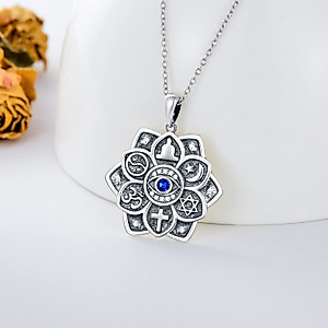 MEIDERBO Lotus Flower Evil Eye Necklace 925 Sterling Silver Protection Pendant Yoga Om Necklace for Women Mother's Day Gifts Birthday Jewelry