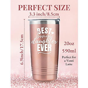 Onebttl Bonus Daughter Gift - 20oz Stainless Steel Travel Mug With Lid and Straw, Rose Gold - Best Bonus Daughter Ever for Birthday, Christmas or Thanksgiving