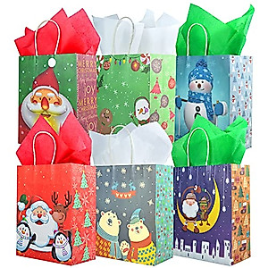 24 pcs Christmas Kraft Gift Bags with 24 Tissue Papers, Holiday Paper Gift Bags,Party Favors Goody Bags, Xmas Presents, Classrooms and Wrapping Stocking Stuffers (Merry Christmas A)