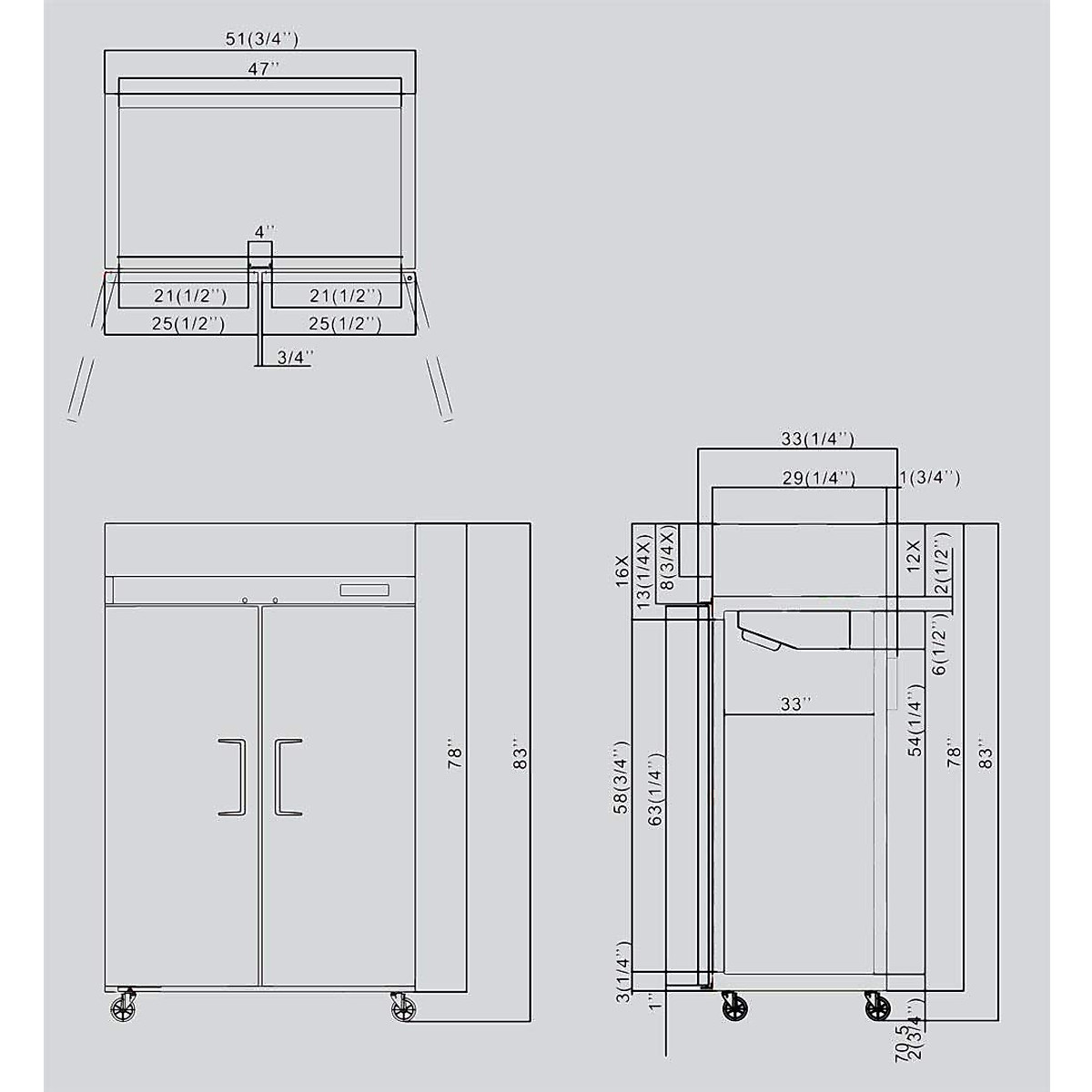52" Double 2 Door Side By Side Stainless Steel Reach In Commercial Freezer 49 Cubic Feet, for Restaurant