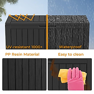 GYMHILL Outdoor Deck Box,80 Gallon Waterproof Resin Storage Box with Lockable Indoor Outdoor Storage Bin for Patio Cushions,Patio Furniture, Gardening Tools,Pool Accessories (80 Gal Black)