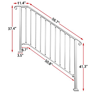 Zwinz Adjustable Handrails for Outdoor Steps, Handrail Picket #4 Fits 4 or 5 Steps, Mattle Wrought Iron Handrail, Stair Rail with Installation Kit for Outdoor Steps