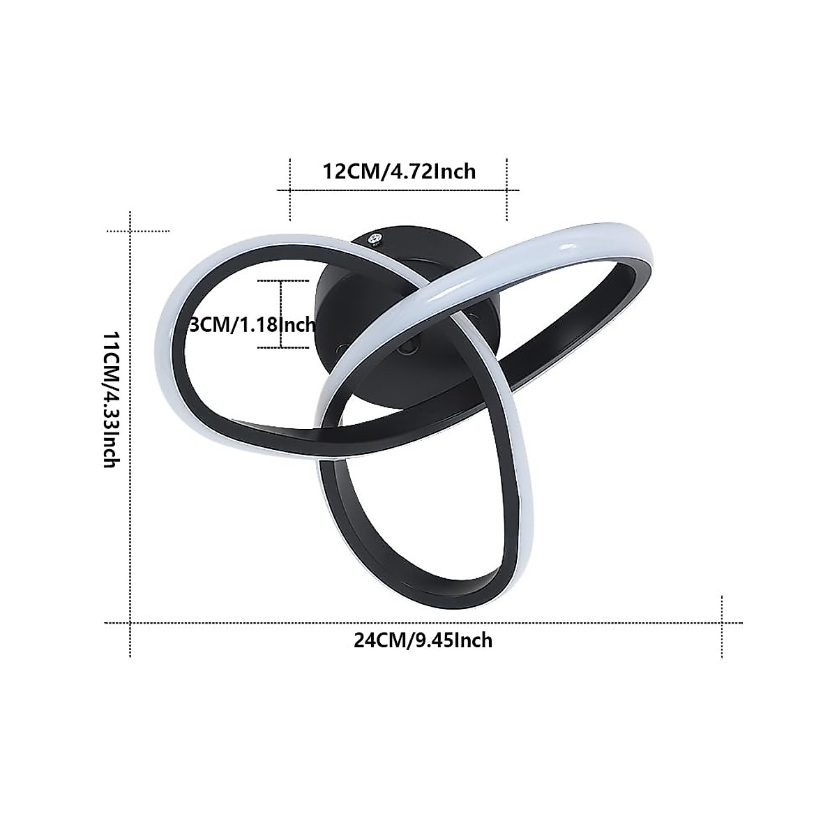 DAXGD Modern LED Ceiling Light 22W Spiral Design Ceiling Lighting Fixtures 6000K Cool White Light Ceiling Lamps for Corridor Aisle Hallway Balcony Bedrooms Kitchen Office (Black)