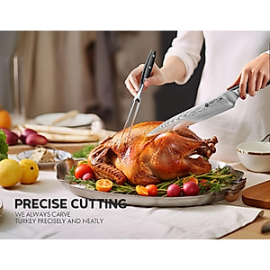 ASETY Carving Knife Set, Damascus Carving Knife and Fork Set, 2 PCS Carving Set for Turkey, Meat, BBQ, Brisket, Full Tang Slicing Knife with Elegant Box, G10 Handle