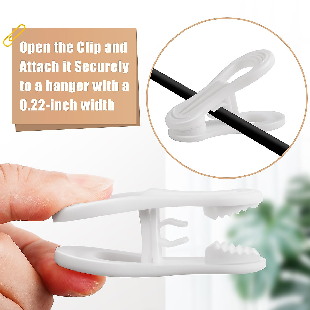 PLMMOUT White Hanger Clips 50 PCS,Velvet Hanger Clips for Plastic Hangers,Pants Hanger Clips,White Finger Clips,Plastic Hanger Clips for Skirt Pants Hangers Plastic Clothes Hangers,Strong Pinch Grip