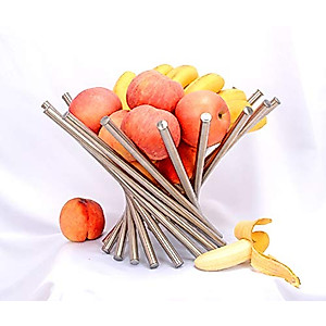 LANDTOM® Creative Stainless Steel Rotation Fruit Bowl/Fruit Basket/Fruit Stand/Fruit Holder with Free Orange Peeler, Silver