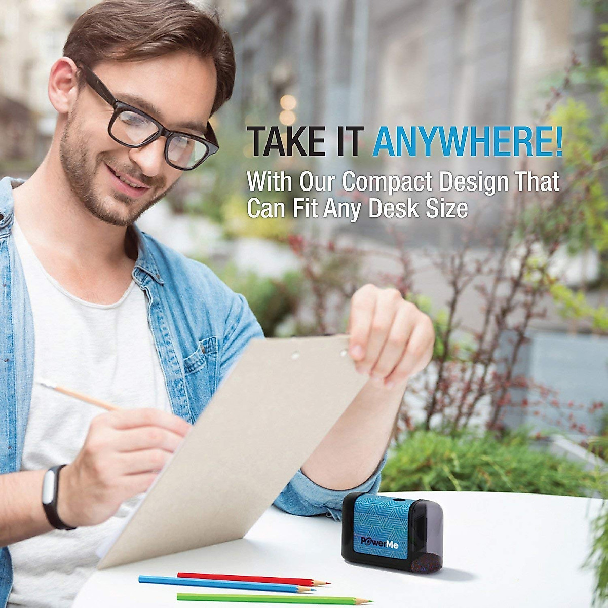 PowerMe Electric Pencil Sharpener - Battery Operated, for Home, Office, School, Artist, Students – Ultra Portable Automatic Pencil Sharpener, ideal for No. 2 And Colored Pencils (Drawing, Coloring)