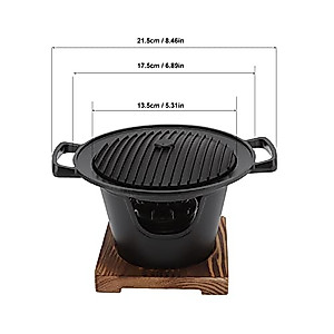 Hibachi Grill Smokeless Tabletop Portable Grill Wooden Frame Aluminium Alloy Easy Assembly Stove Base Barbecue Pot Professional Charcoal Grill for Camping Home Barbecue