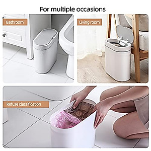 Columbia Star 2.5 Gallon Automatic Trash Can, Will Fit Any Narrow Space, Oval Shape Smart Garbage can, Perfect for Home, Bathroom, Kitchen, Office. (White)