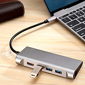 Leya-US Spare Part 6-in-1 USB 3.1 hub Type-C to USB 3.0 3 + HDMI 4K + RJ45 + PD Multi-Functional HD Docking Station Compatible for MacBook PC Millet Tablet (Color : Grey)