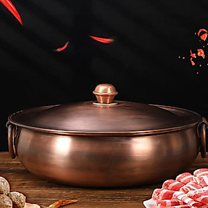 Chafing Dishes Retro Copper Hot Pot, Old Style Clear Soup Pot Thickened Flat Bottom Copper Pot Home Commercial Thickened Copper Hot Pot For Induction Cooker (Color : Brass, Size : 18cn)