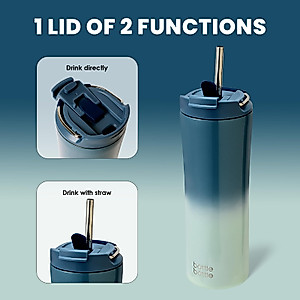 BOTTLE BOTTLE Insulated Coffee Tumblers with Dual-use Lid and Straw Double Walled Iced Travel Coffee Mug for Woman and Man 18 oz Stainless Steel Tumbler with Handle(Ocean Blue)