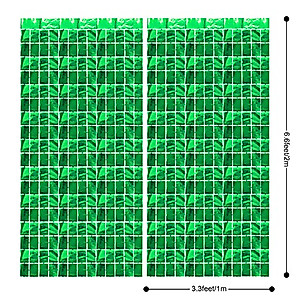 2 Packs 3.3x6.6 Feet Foil Fringe Curtains, UNIIDECO Metallic Green Birthday Square Sequin Tinsel Photobooth Photo Backdrop, Baby Shower Engagement Graduation Homecoming Party Decorations Streamers