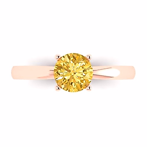 Clara Pucci 1.0 ct Round Cut Solitaire Natural Yellow Citrine gemstone Bridal Designer Anniversary Engagement Ring in Real 14k Rose Gold