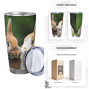 Cute Rabbits Tumbler with Lid and Straw 20oz Stainless Steel Car Cup for Hot and Cold Drinks, Double Wall Insulated Travel Coffee Mug Reusable Drink Thermos Cup Birthday Gifts