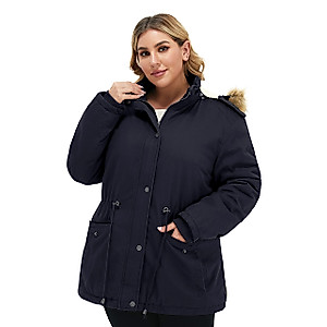 Soularge Women's Winter Plus Size Pure Cotton Coat with Detachable Hood(Navy,4X)