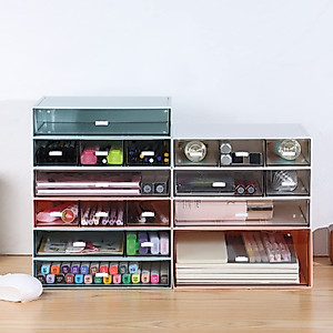 OSteed Desk Craft Organizer and Storage with 7 Flat Drawers, Stackable Plastic Desktop Accessories & Workspace Organizer for Office Stationary, Makeup Skincare, Sanitation Supplies, White