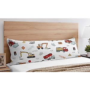 Sweet Jojo Designs Construction Truck Body Pillow Case Cover (Pillow Not Included) - Grey Yellow Orange Red and Blue Transportation