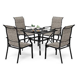 MIXPATIO 5 Pieces Patio Dining Set, 4 People Outdoor Furniture Set, 37" Square Metal Table with 1.57" Umbrella Hole, 4 Padded Textilene Standard Chairs，for Deck Garden Backyard Lawn Poolside